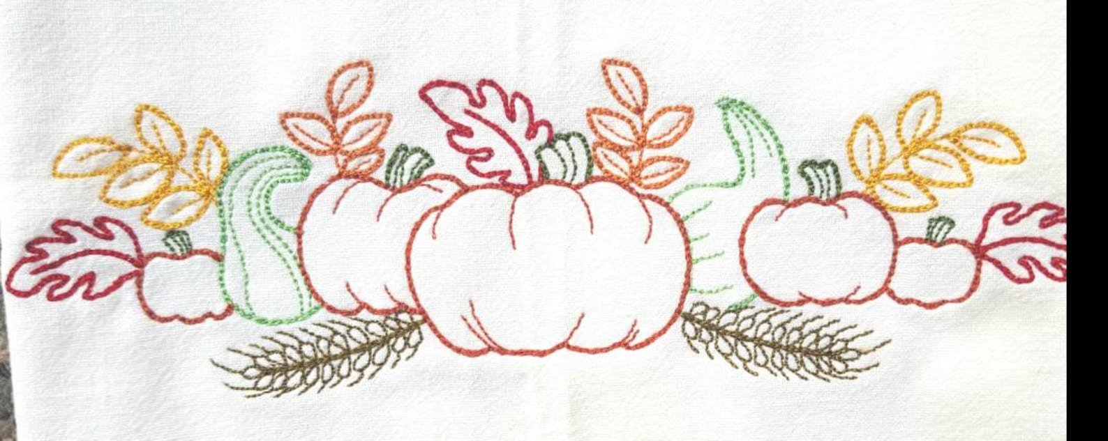 Autumn Harvest Border Embroidered Flour Sack Dish Towel | Etsy