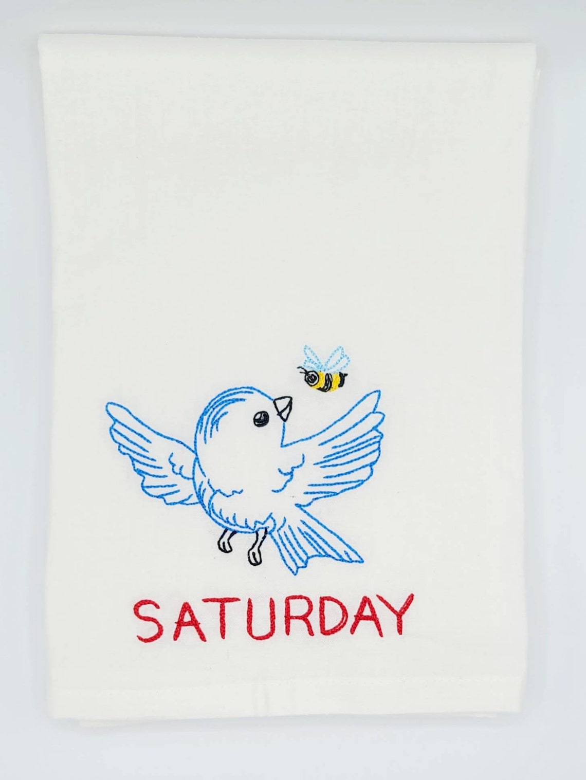 Blue Birds Days of the Week Machine Embroidered Flour Sack Dish Towels ...