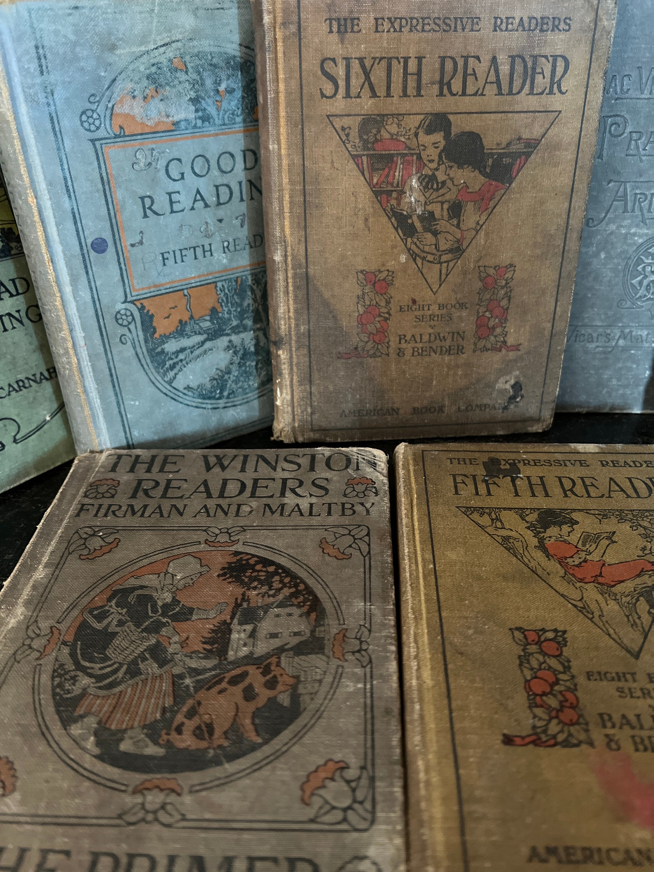 Set of 7 Randomly Picked Antique School Books Reading Math Authentic ...