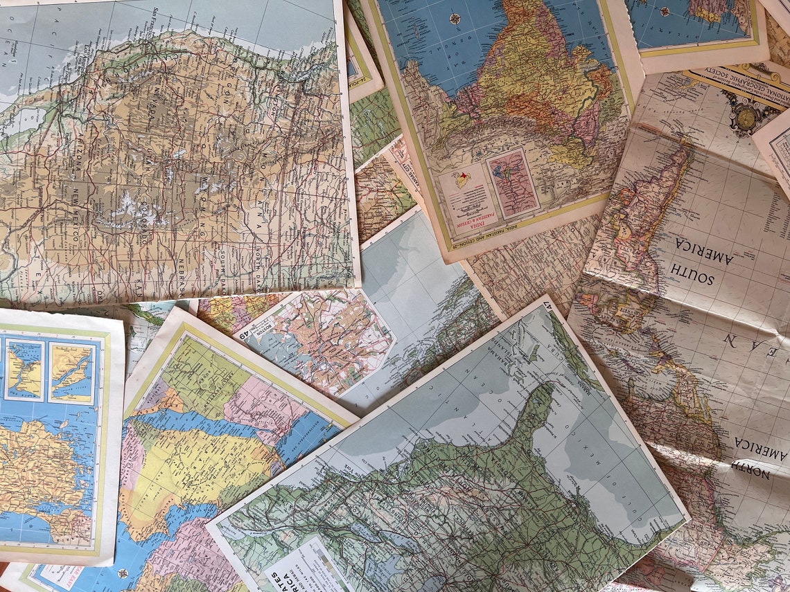 Set of 15 Old Vintage Maps Crafting Ephemera Vintage Artwork Andventure ...