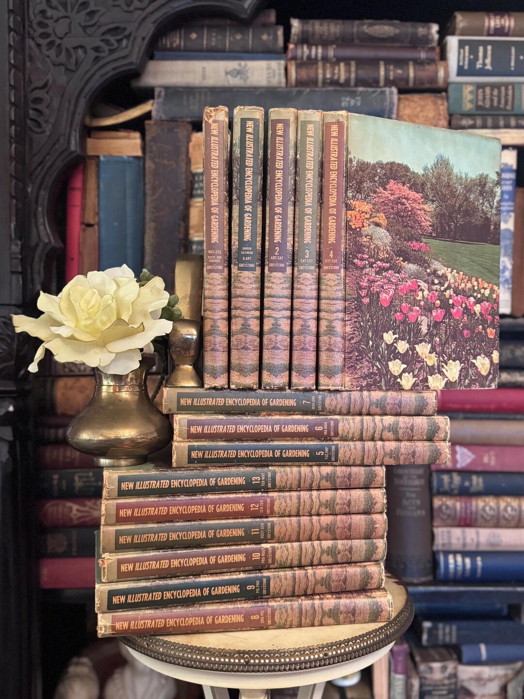 Vintage Set of 15 Illustrated Encyclopedia of Gardening Library Set ...