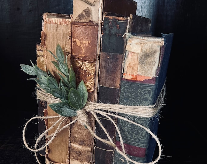 Victorian Style Book Stack, 4 Antique Tattered Books, Lace, Table Decor ...