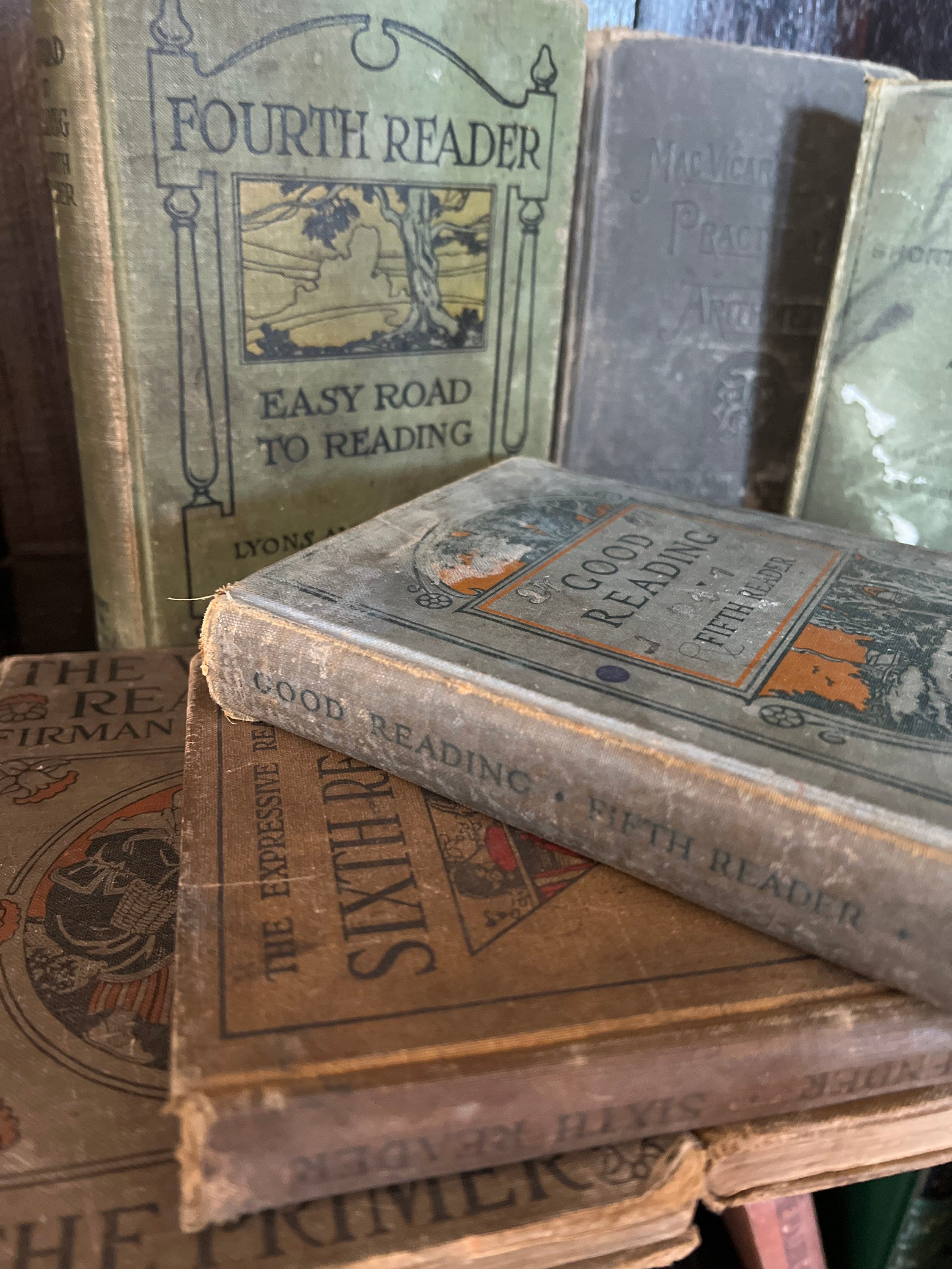 Set of 7 Randomly Picked Antique School Books Reading Math Authentic ...