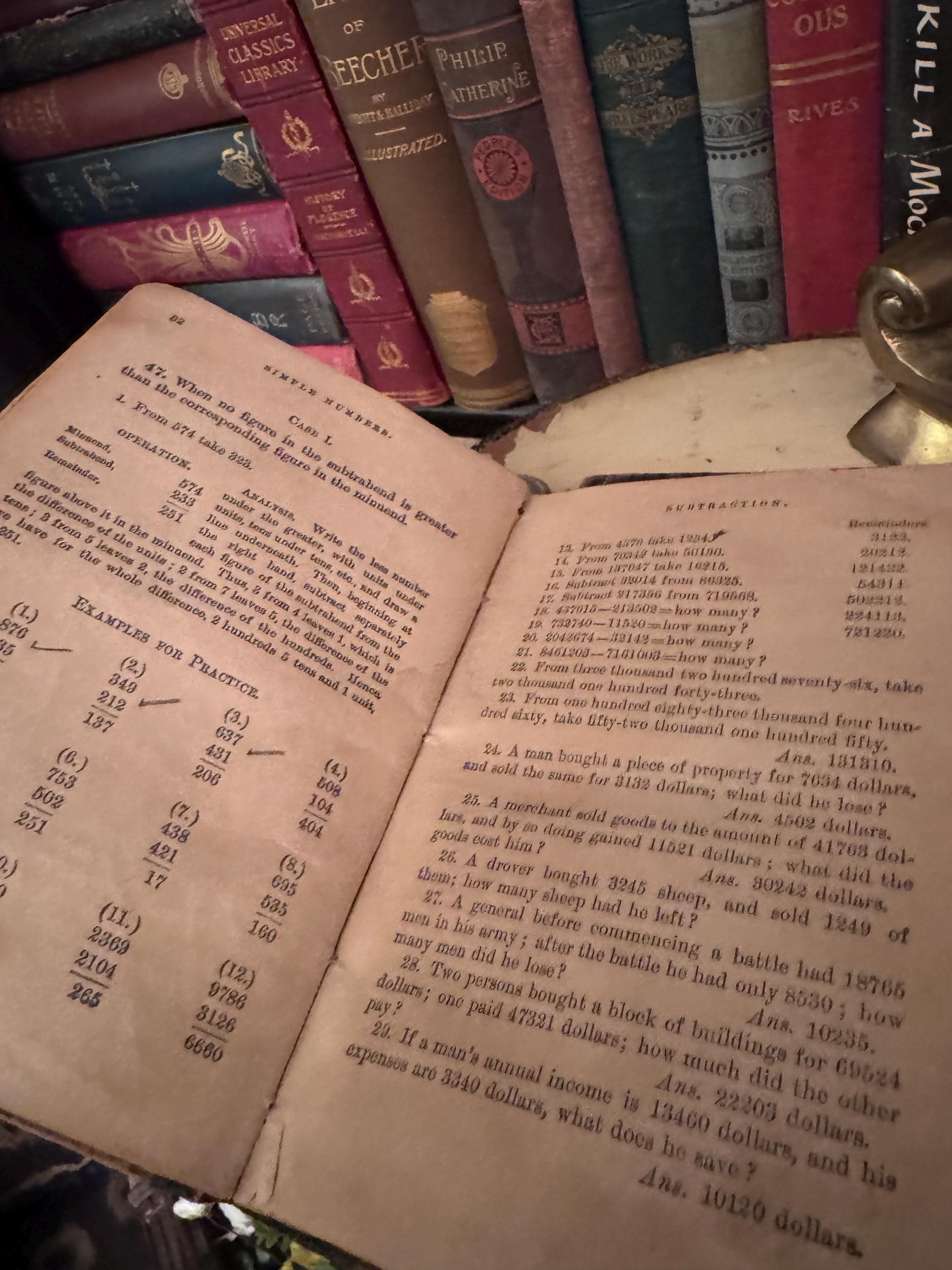 Set of 3 Antique Books Reading Arithmetic Book Decorative Collectible ...