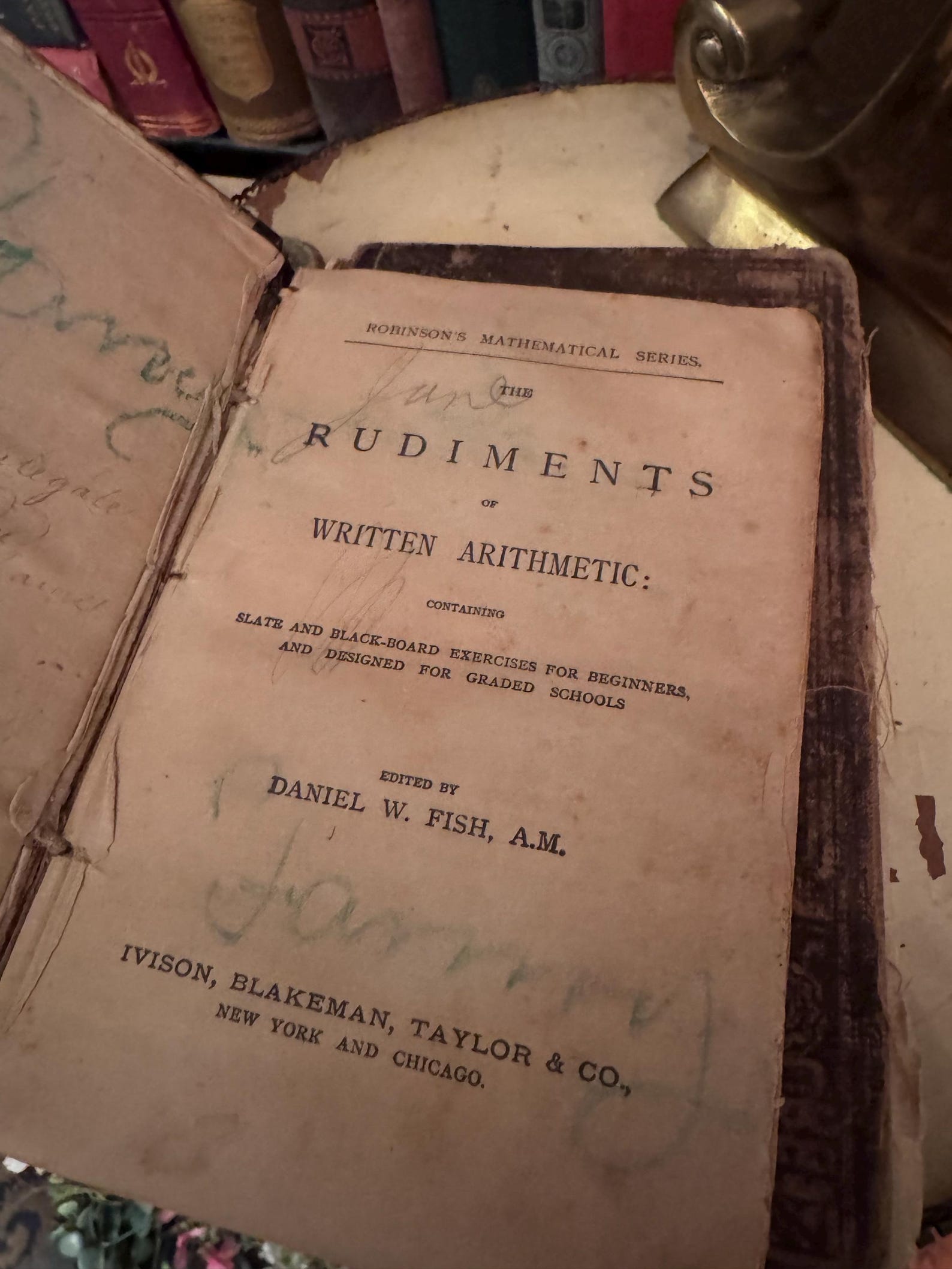 Set of 3 Antique Books Reading Arithmetic Book Decorative Collectible ...