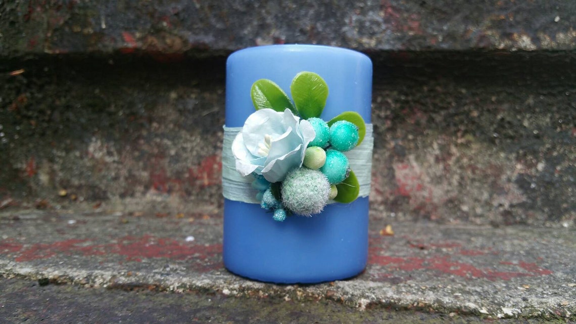 Sky Blue Coloured Candle With Flower Decor - Etsy