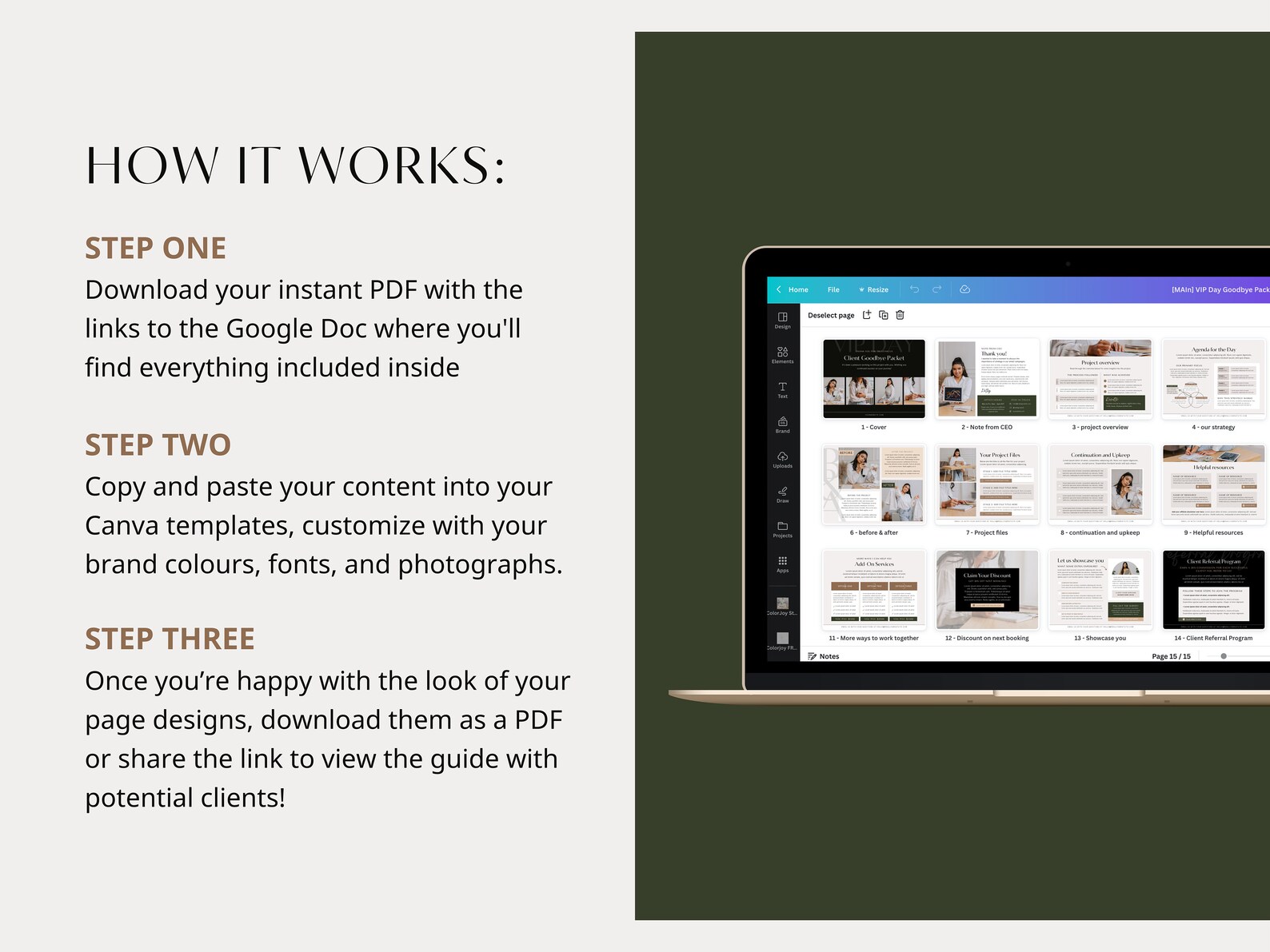 VIP Day Client Goodbye Template for Canva | 15 Page Editable Project ...