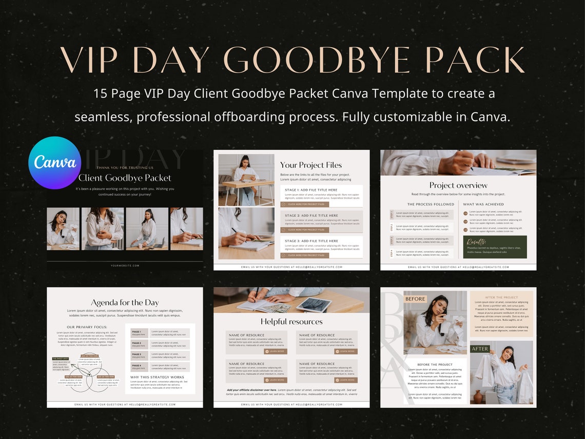 VIP Day Client Goodbye Template for Canva | 15 Page Editable Project ...