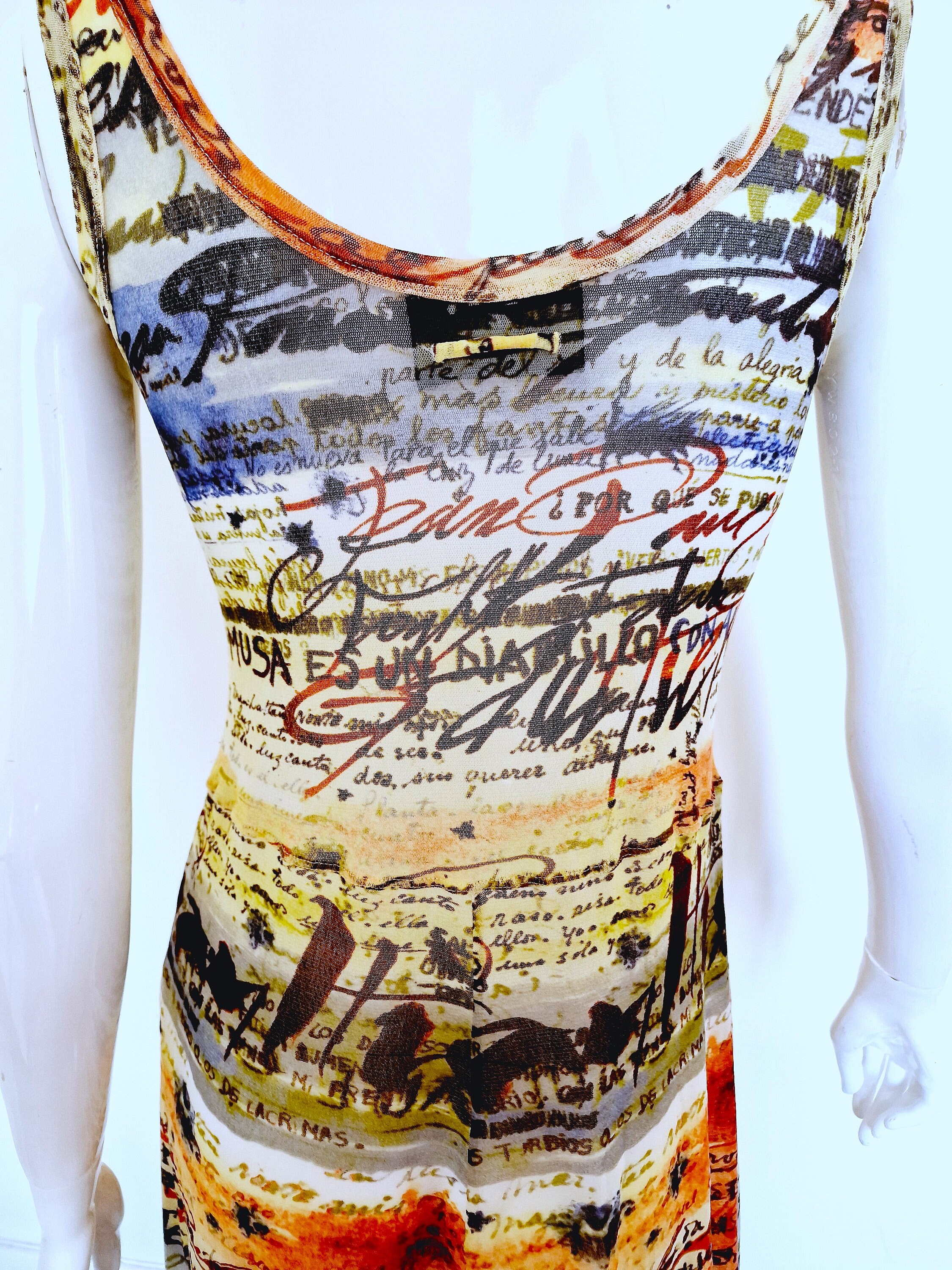 Jean Paul Gaultier Text Calligraphy Spanish Mesh Sheer Logo Vintage ...