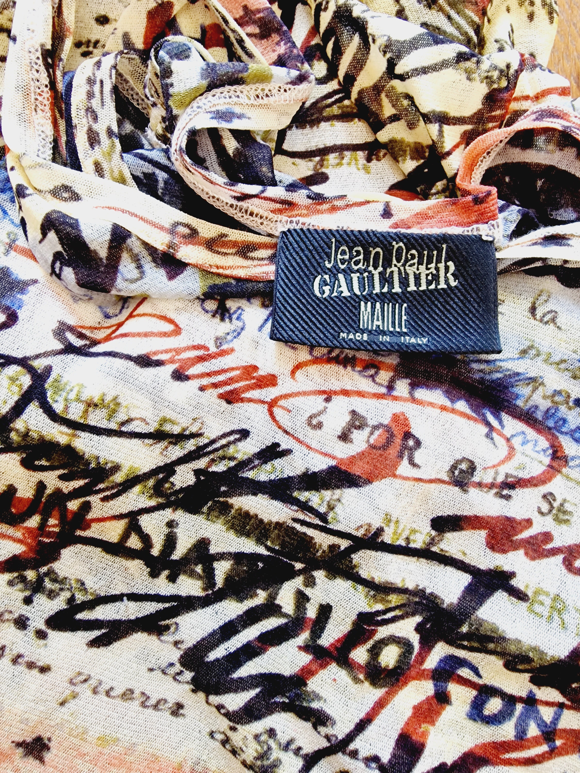 Jean Paul Gaultier Text Calligraphy Spanish Mesh Sheer Logo Vintage ...