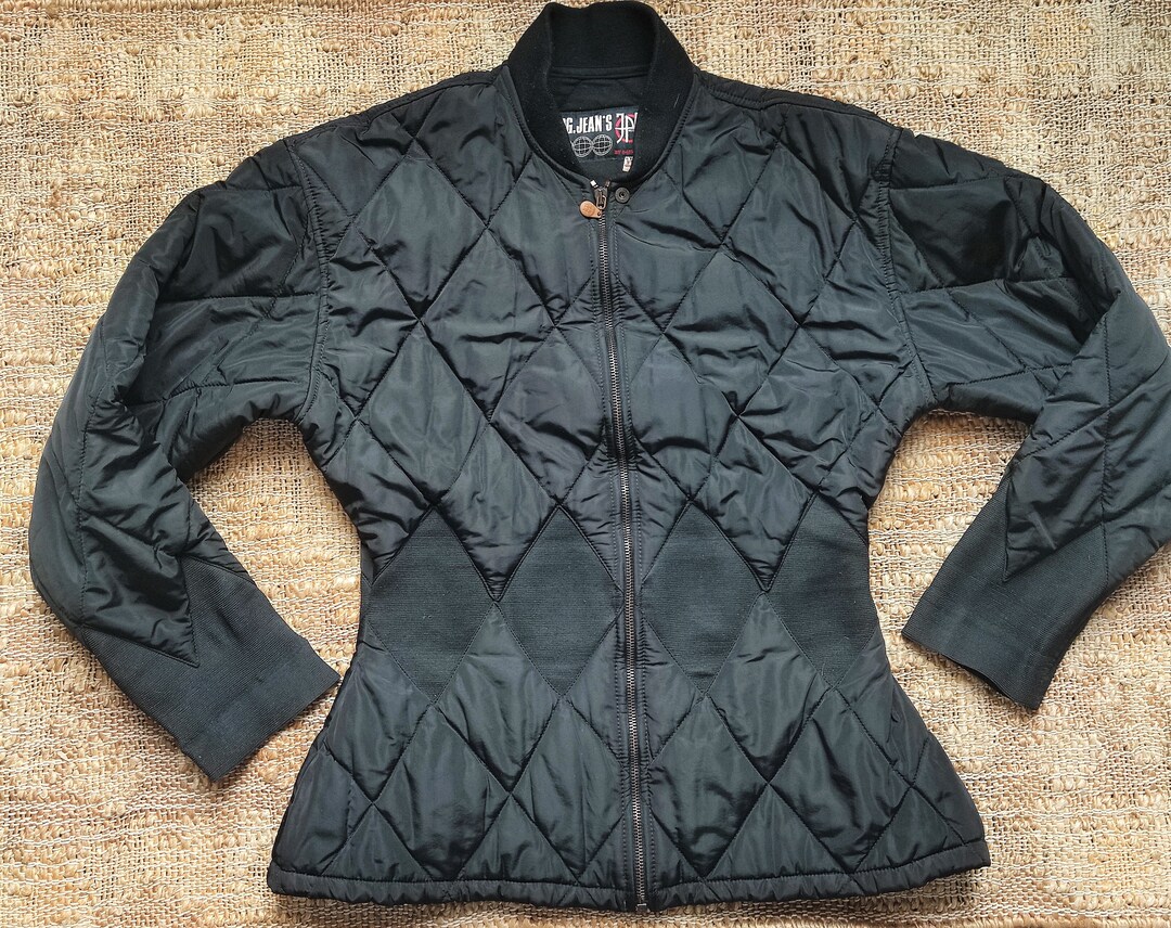 Jean Paul Gaultier Jeans Black Manteau Bomber Fly Liner Elastic Wasp ...