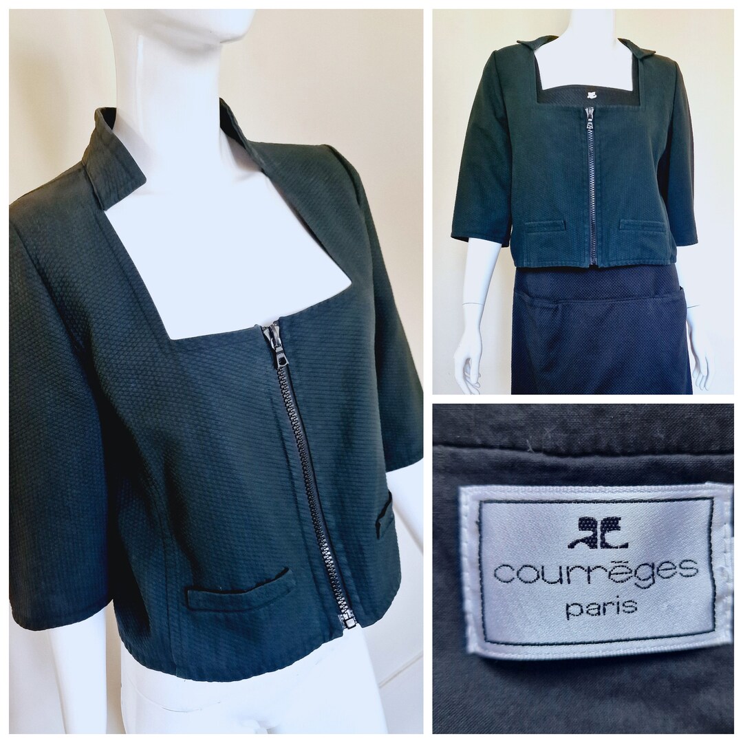 André Courrèges Crop Zipper Cotton Logo Monogram 70s 80s 90s Square ...
