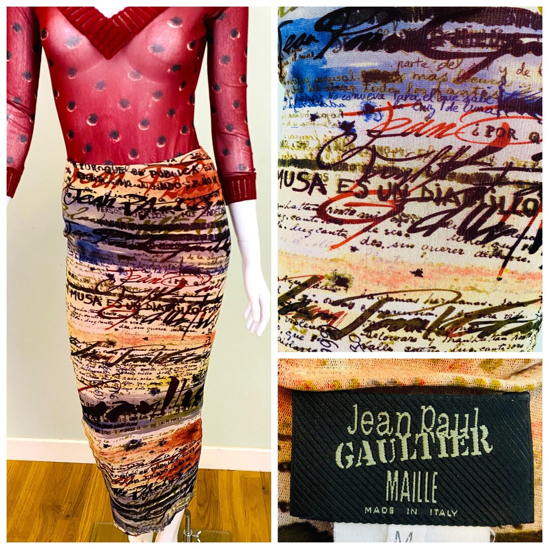 Jean Paul Gaultier Text Calligraphy S/S 1998 Spanish Mesh Sheer Vintage ...