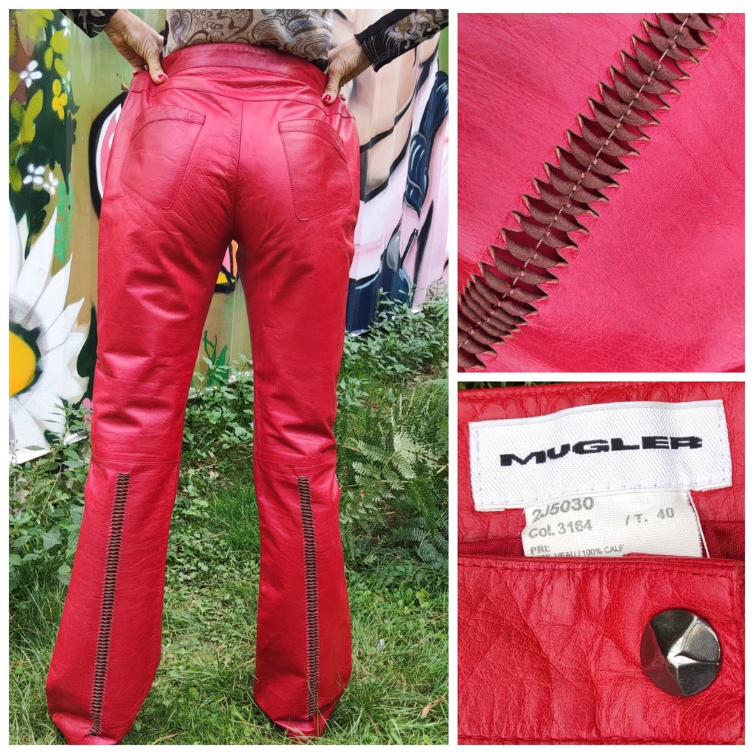 Thierry Mugler Red Calf Leather Couture Runway Motorcycle Vintage Paris ...