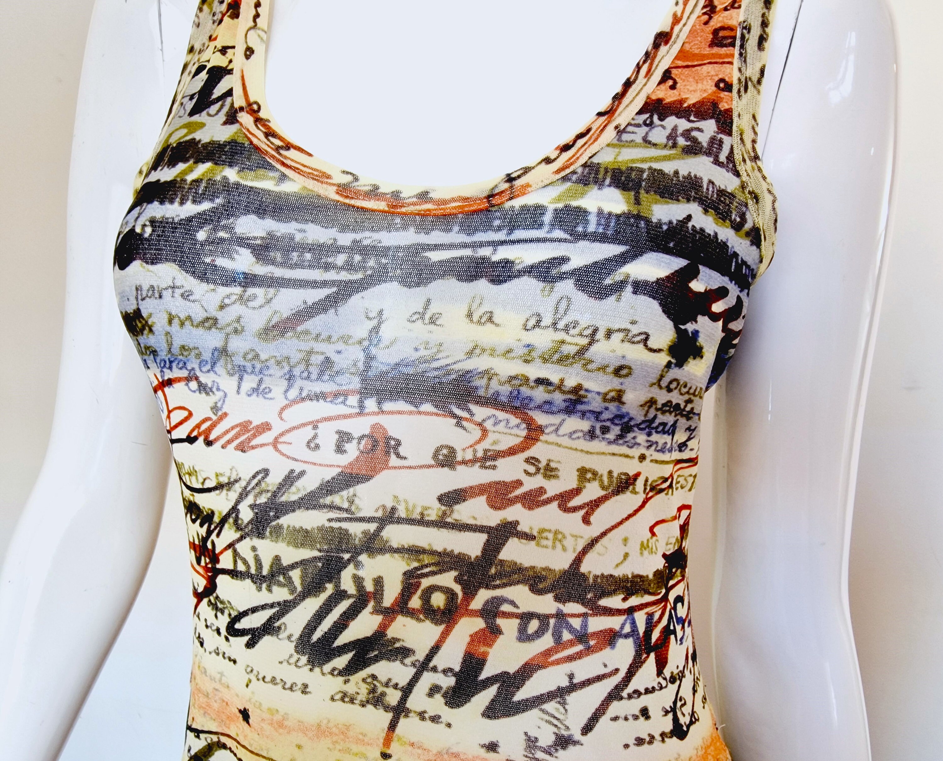 Jean Paul Gaultier Text Calligraphy Spanish Mesh Sheer Logo Vintage ...