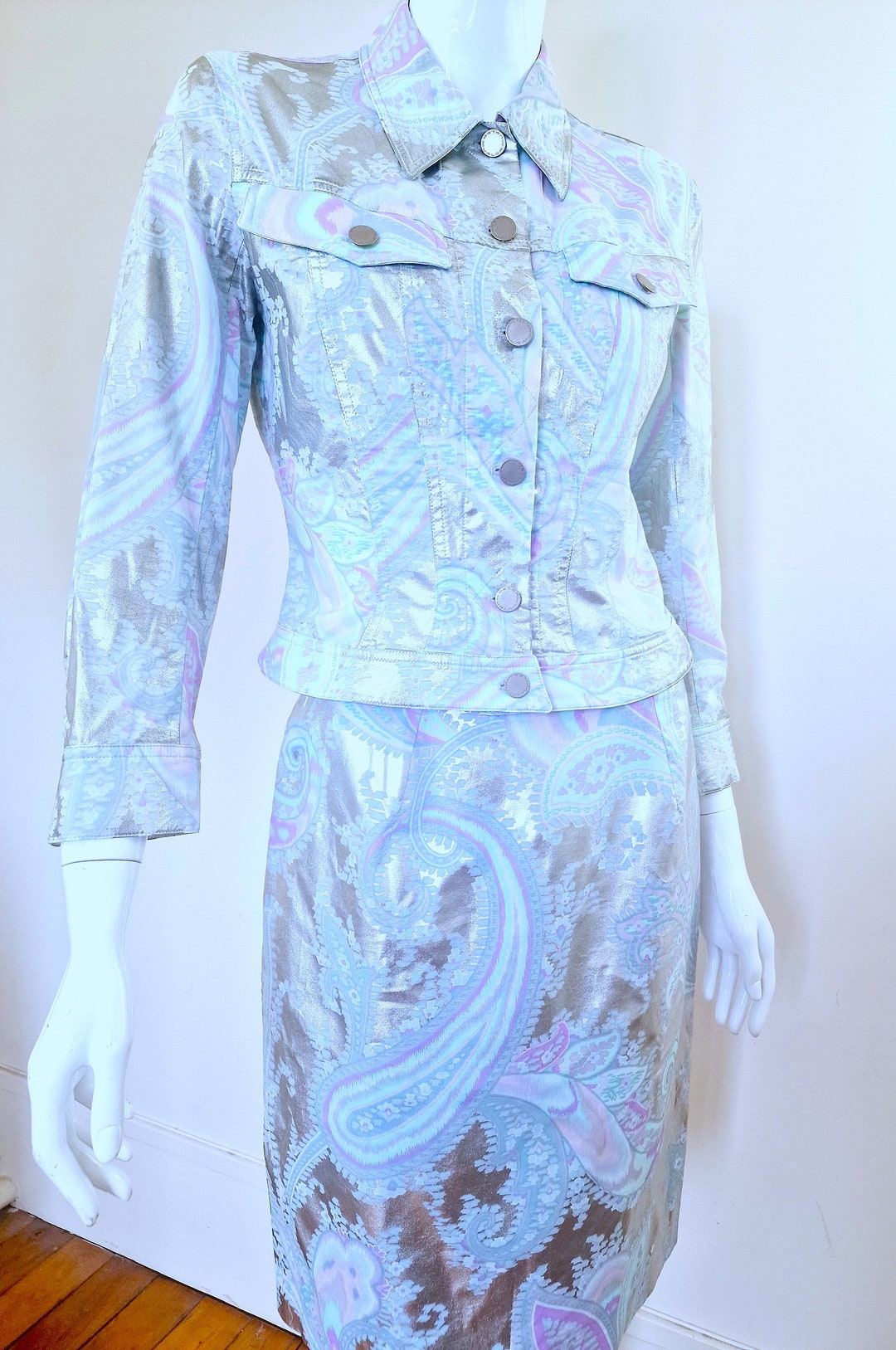 Thierry Mugler Paisley Silver Metal Shiny Blue Evening Vampire Wasp Bee ...