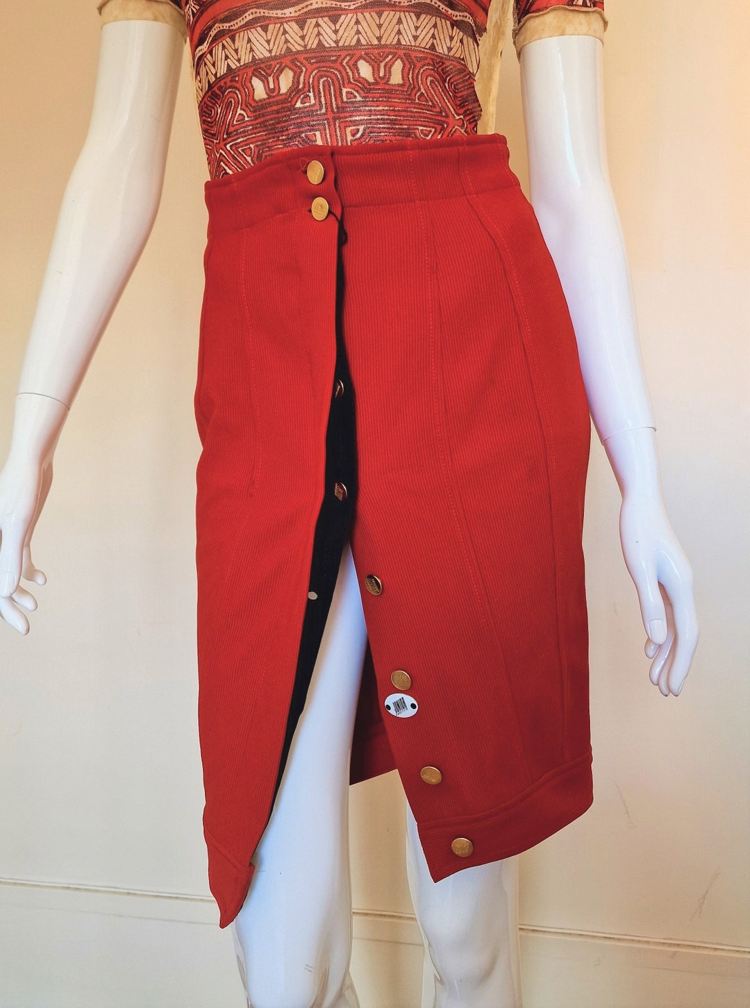 Jean Paul Gaultier Bodycon Red Junior High Waist Pegasus Tattoo Vintage ...