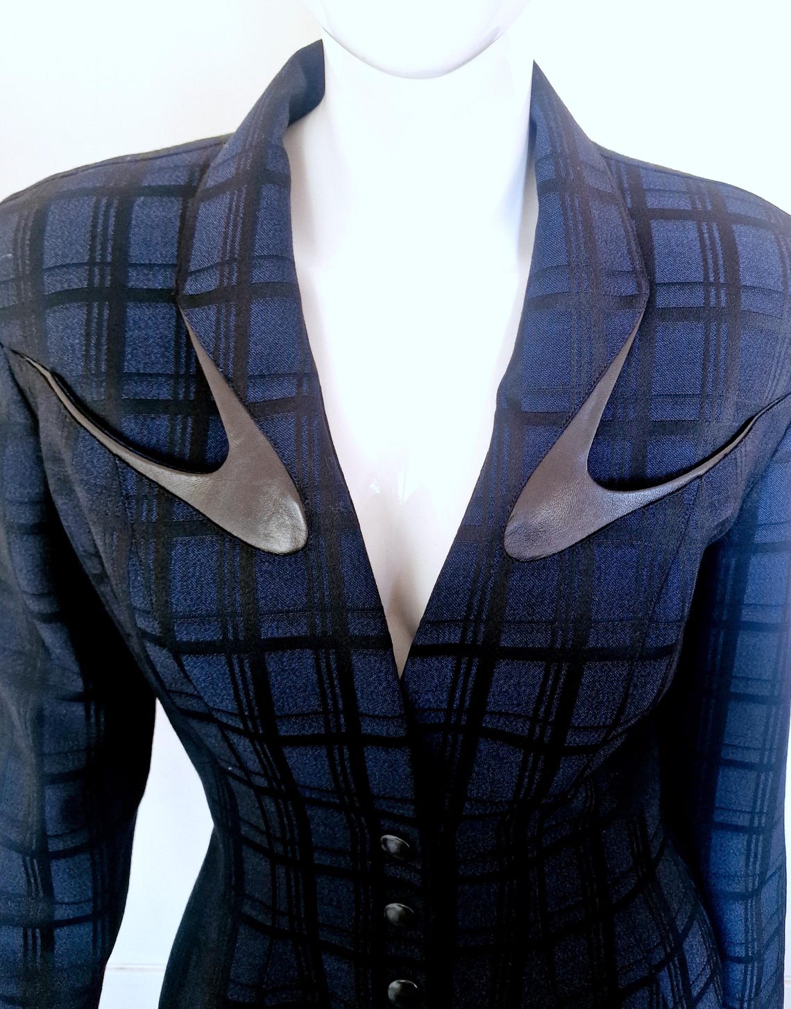 Thierry Mugler Bee Tartan Plaid Checked Couture Les Insects Wool Blue ...
