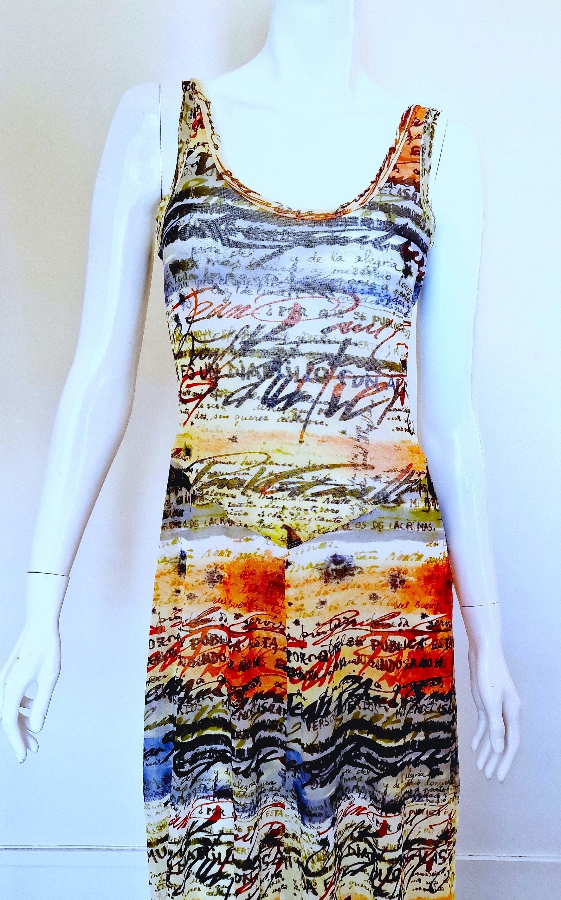 Jean Paul Gaultier Text Calligraphy Spanish Mesh Sheer Logo Vintage ...