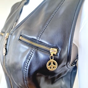 Moschino Faux Leather Biker Peace Sign Zipper Smiley Metal Vintage ...