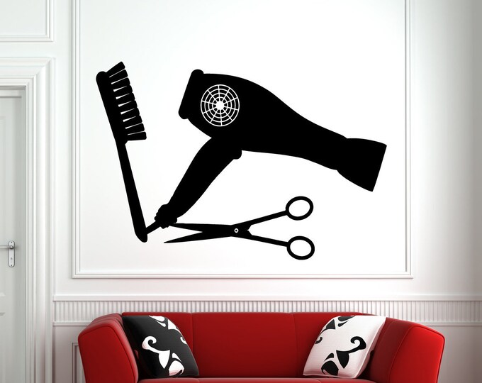 Pared calcomanía belleza salón muestra murales peluquería peinado pelo ...