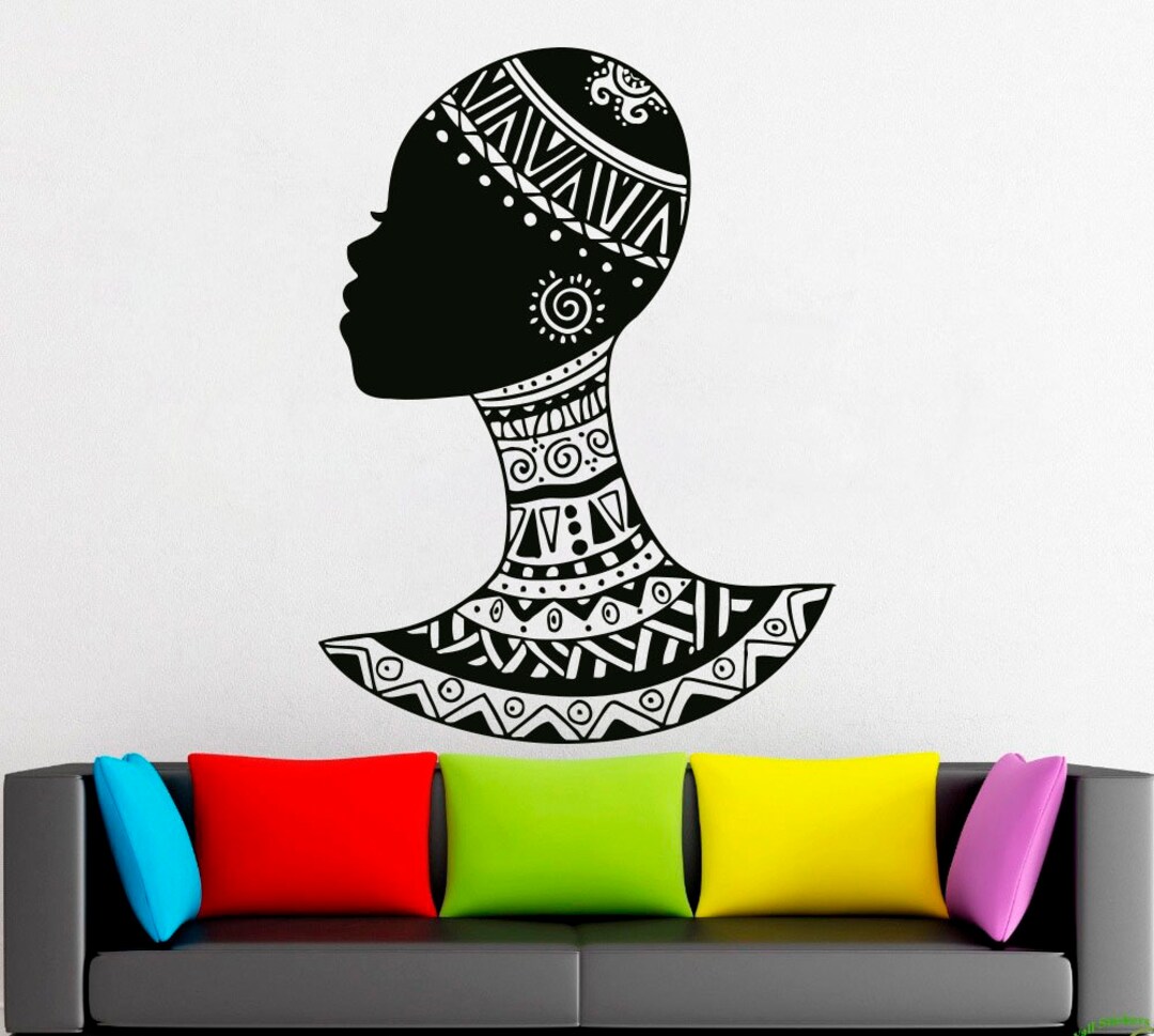 African Style Wall Decal Window Sticker Beauty Salon Woman Face Africa ...