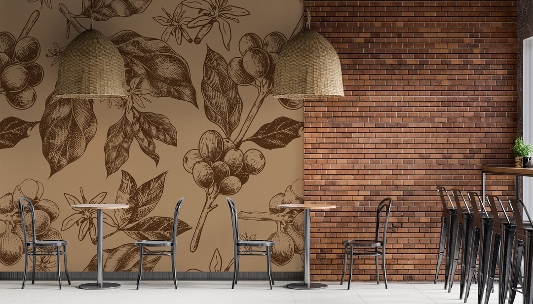 Vintage Coffee Beans Mural | Café Shop Peel & Stick Wallpaper ...