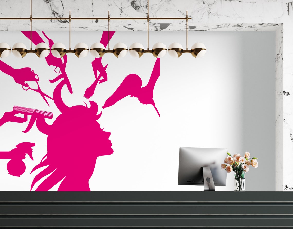 Hair Salon Wall Window Decal Sticker Hair Stylist Hair Tools - Etsy