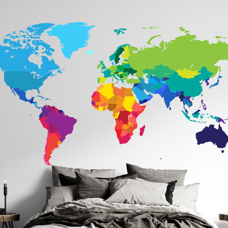 World Map Wall Decal - Etsy