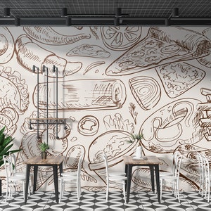 Italian Bistro Food Mural | Restaurant Peel & Stick Removable Wallpaper ...