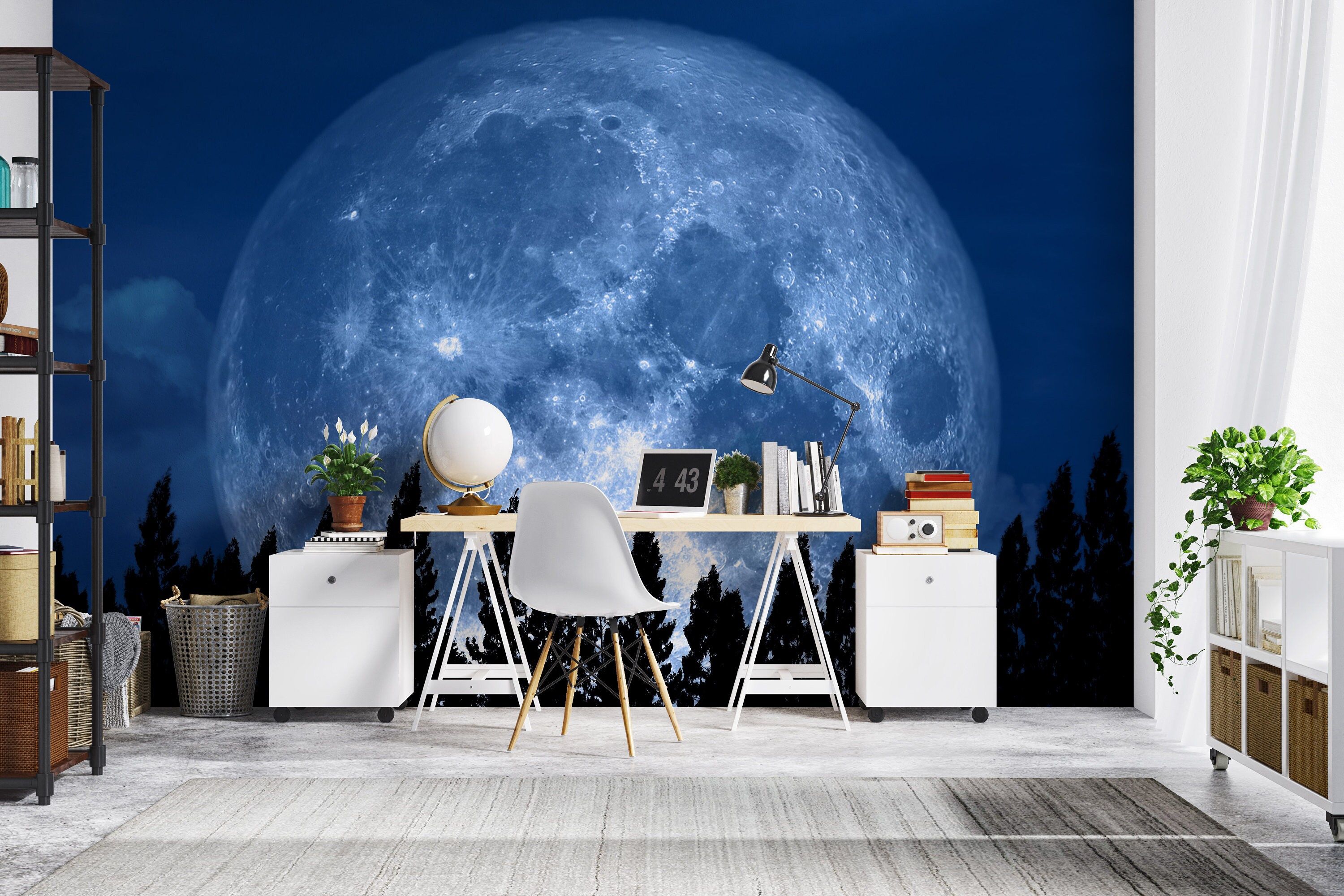 3D Moon Wallpaper Nature Trees Peel and Stick Wallpaper Moon - Etsy
