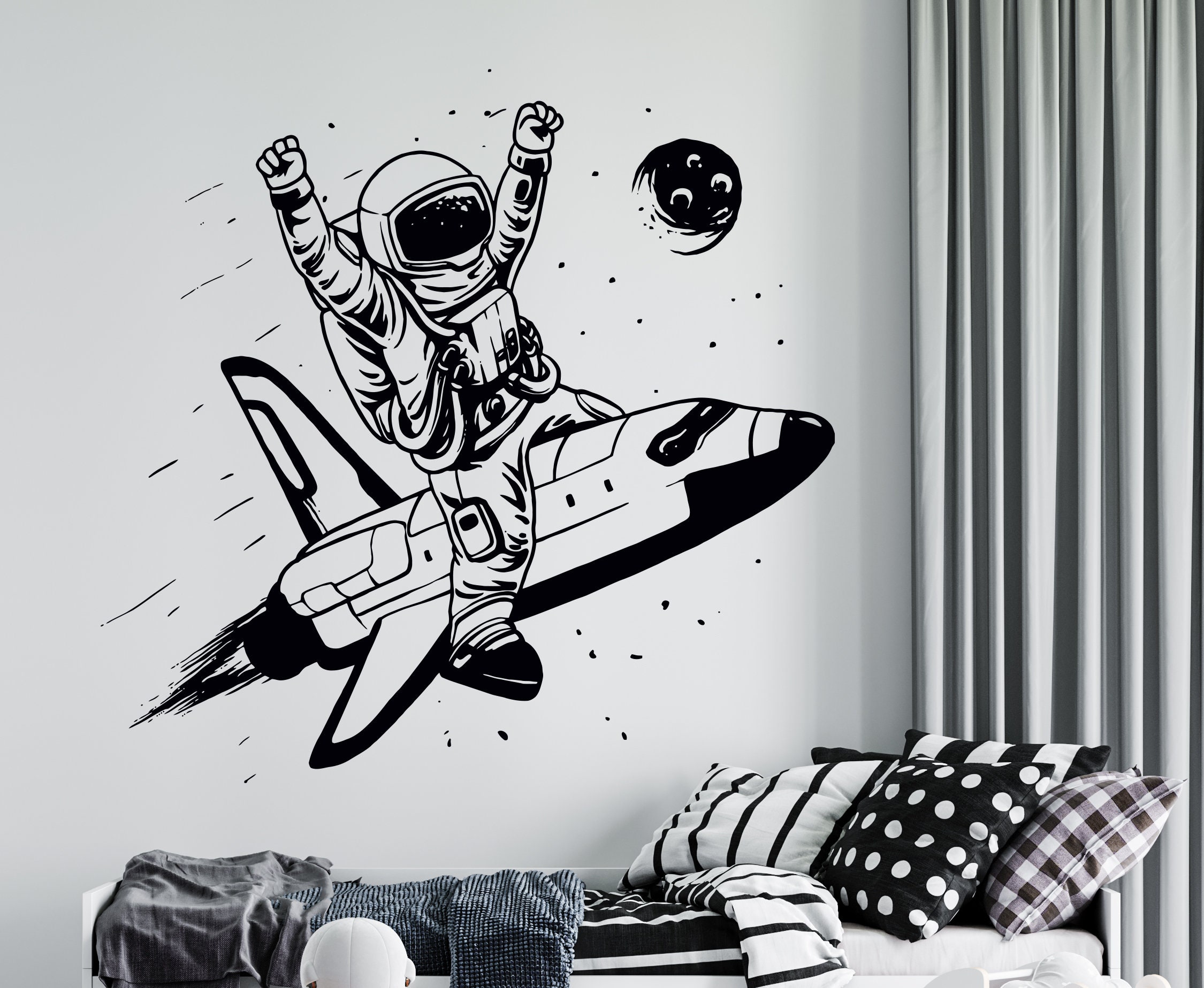 Astronaut Wall Decal Outer Space Wall Decal Custom Name - Etsy