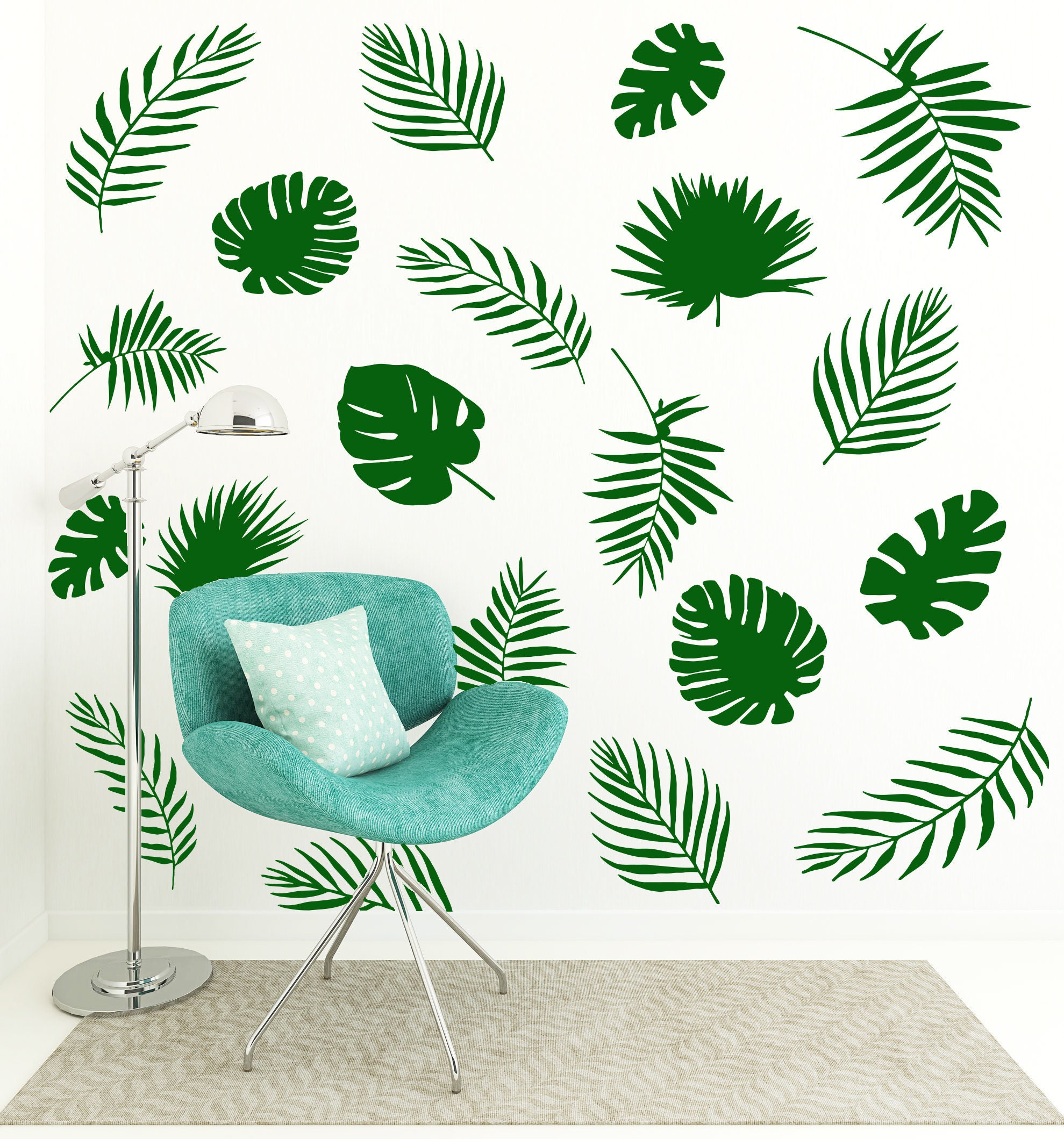 Tropical Leaves Wall Decal Set of 36 Palm Trees Sticker | Etsy
