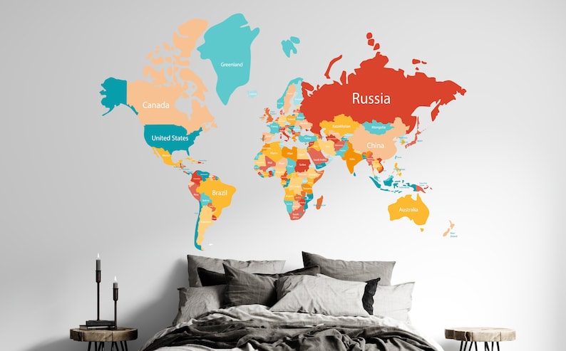 World Map Wall Decal World Map Wall Sticker World Map Wall - Etsy