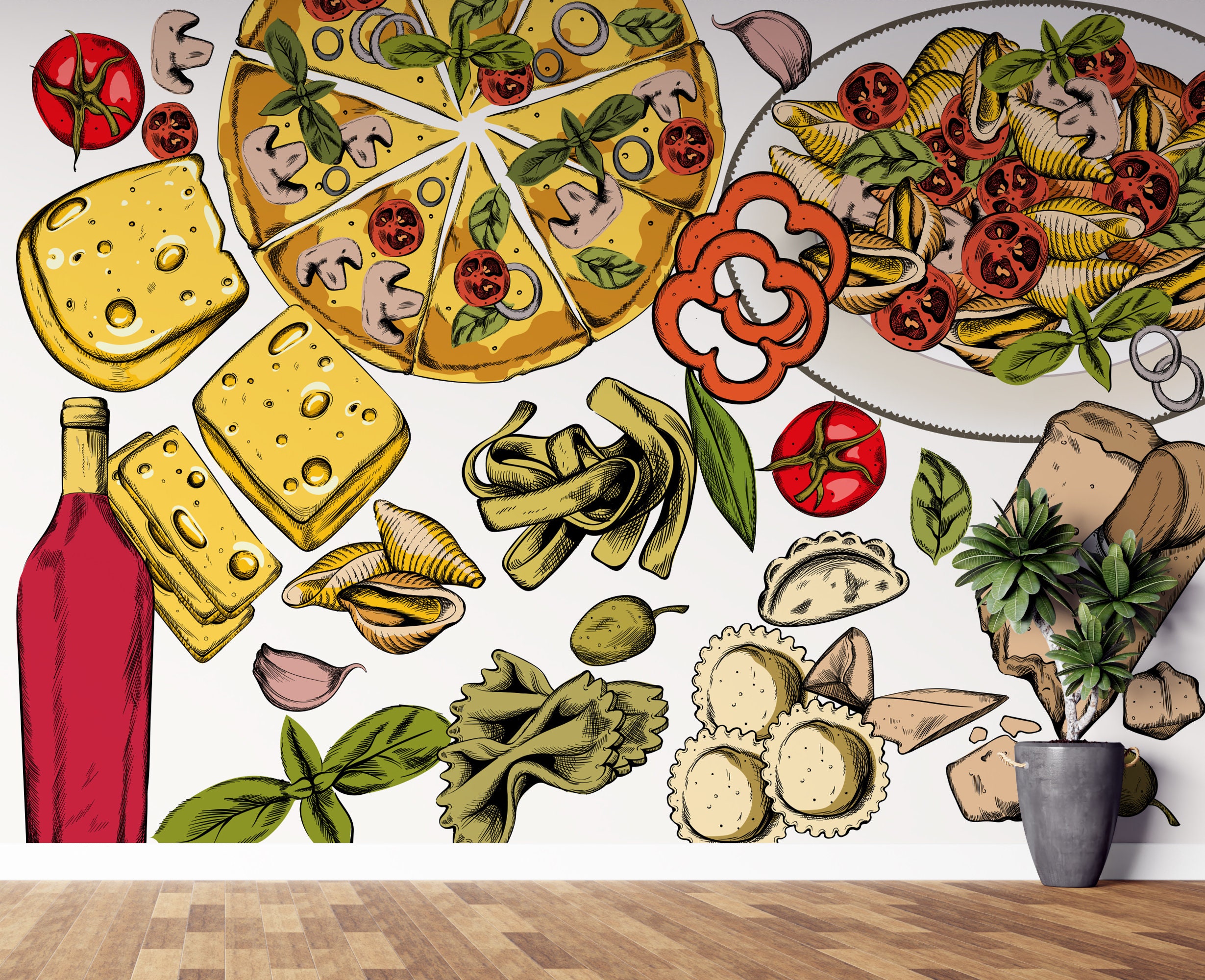 Trattoria Italiana Food Wallpaper | Restaurant Decor Peel & Stick ...