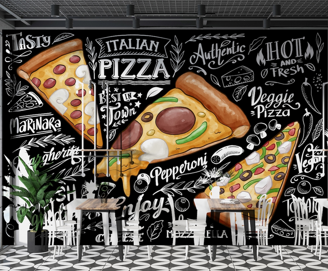 Italian Pizza Art Mural | Restaurant Food Peel & Stick Wallpaper ...