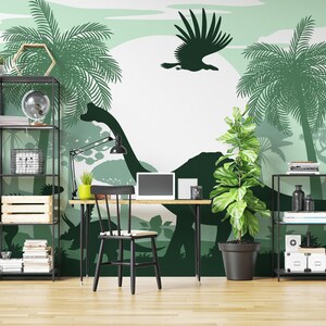 Dinosaur Wallpaper Mural Peel and Stick Green Forest Dino World Self ...