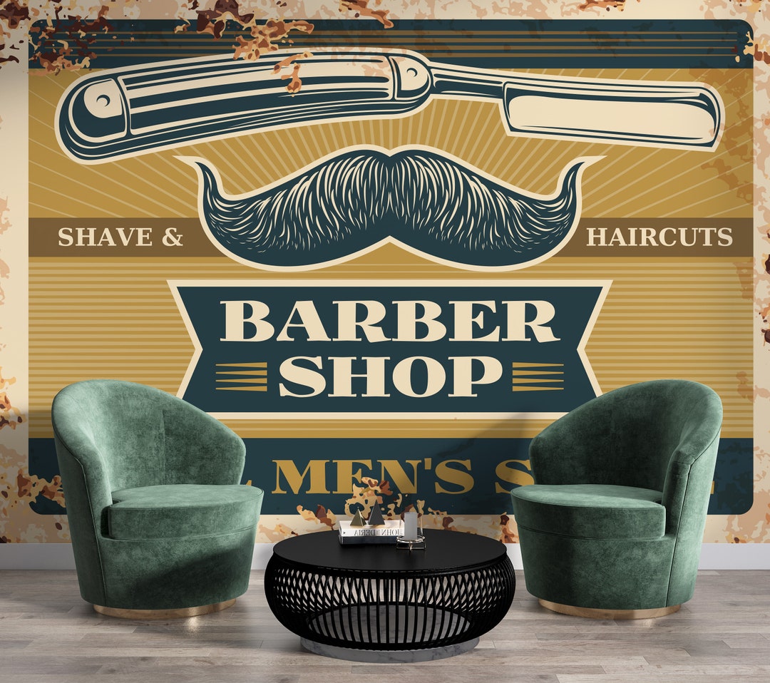 Retro Barber Shop Wallpaper | Peel & Stick Salon Graphics | PW575 - Etsy