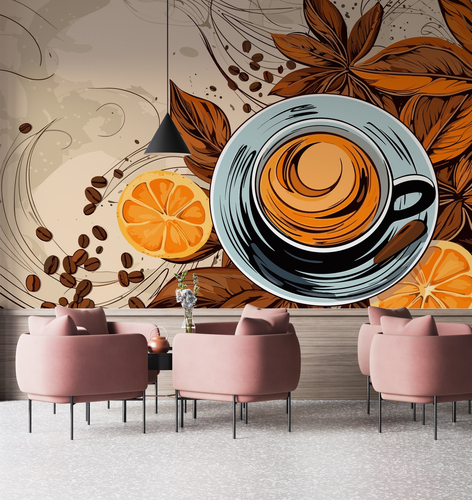 Coffee Shop Mural Wallpaper | Peel & Stick Cafe Wall Decor | Fabric ...