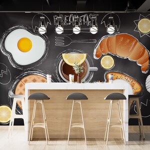 Breakfast Wallpaper for Restaurant Eggs Coffee Toast Wall Graphics ...