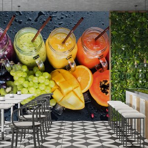 Smoothie Cafe Wall Graphics Peel and Stick Fruit Wallpaper Smoothie ...