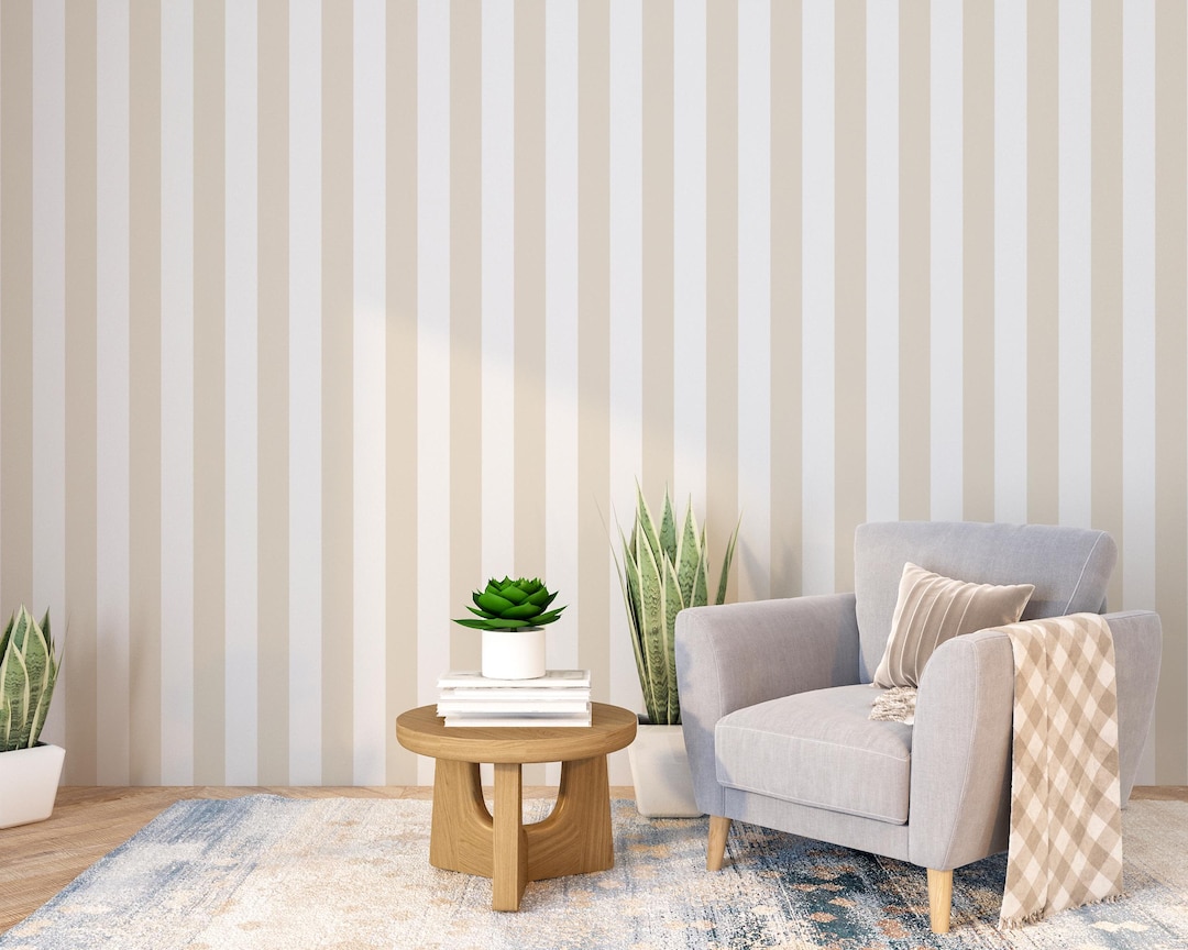 Sandstone Stripe | Beige Stripe Wallpaper | Neutral Modern Peel and ...