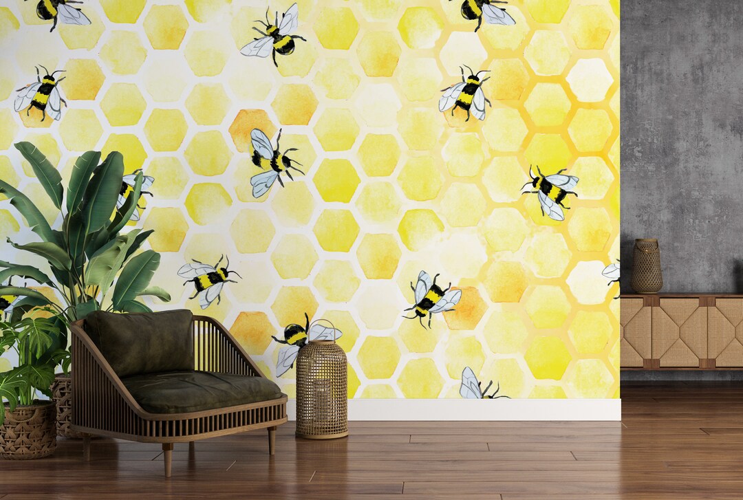 Honey Bee Peel and Stick Wallpaper Yellow Honey Bees Wall Mural Self ...