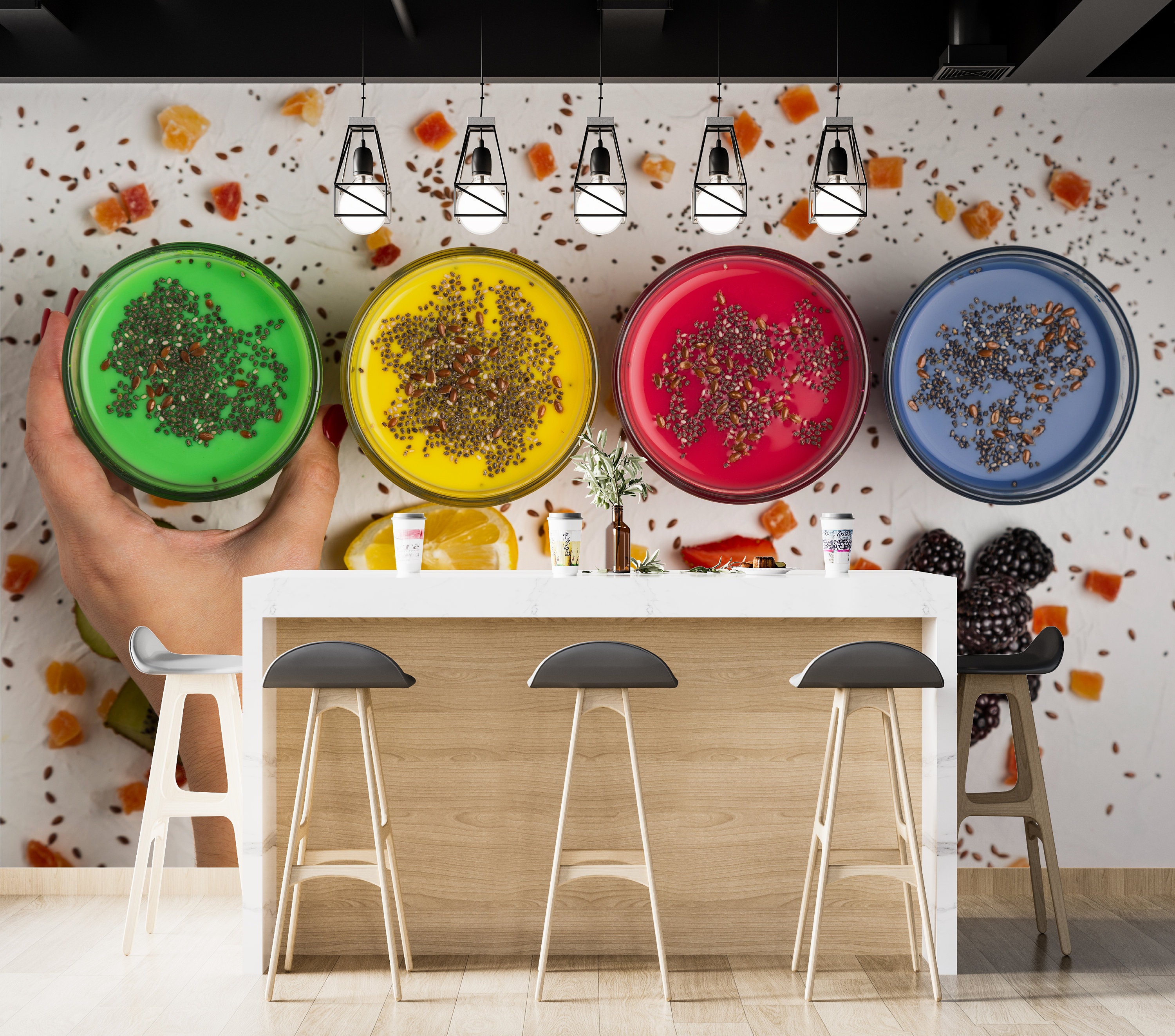 Fruit Smoothie Cafe Wallpaper | Peel & Stick Drink Mural | Juice Bar ...