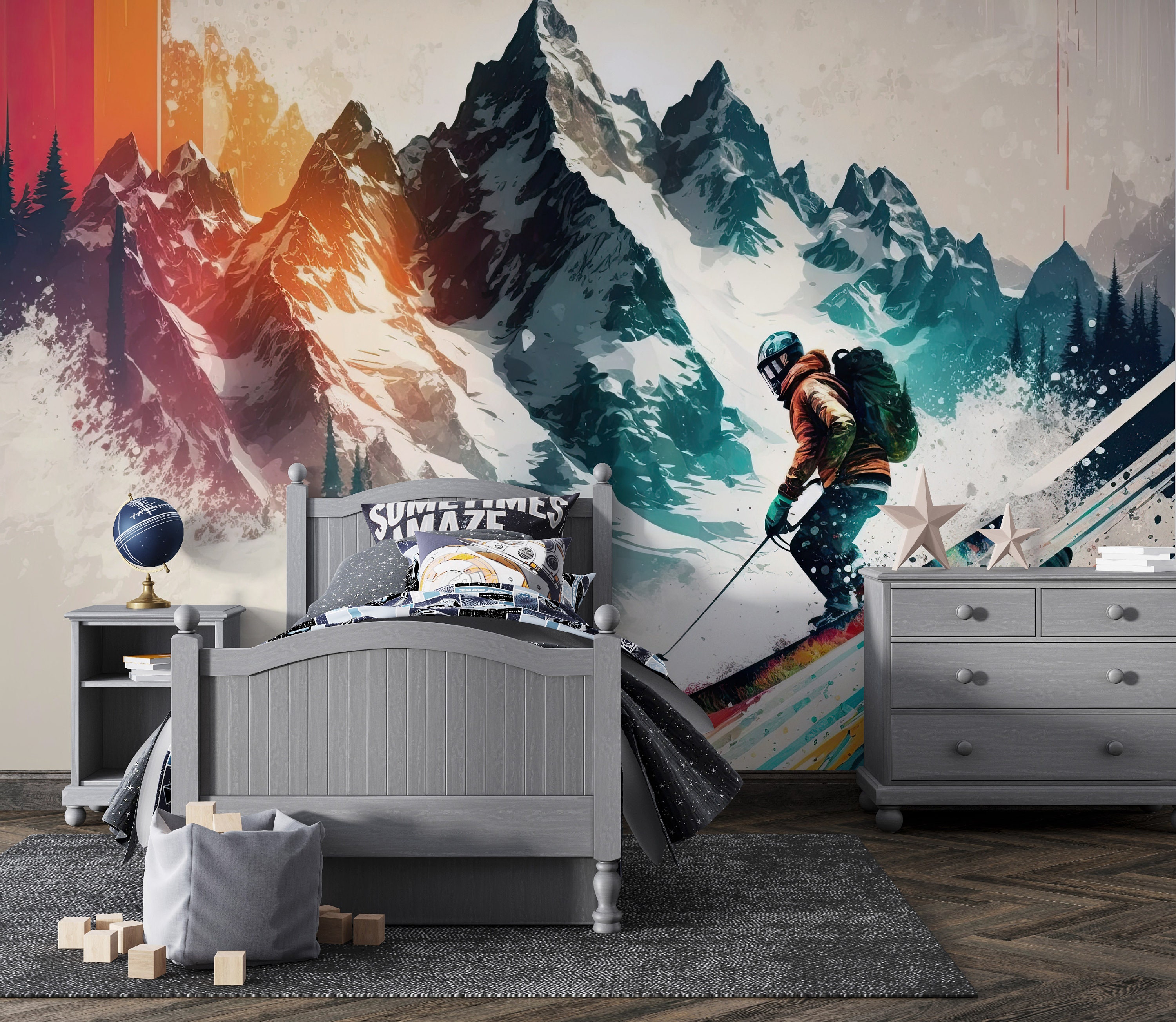 Alpine Descent | Skiing Mountain Mural Wallpaper | Winter Sports Wall ...