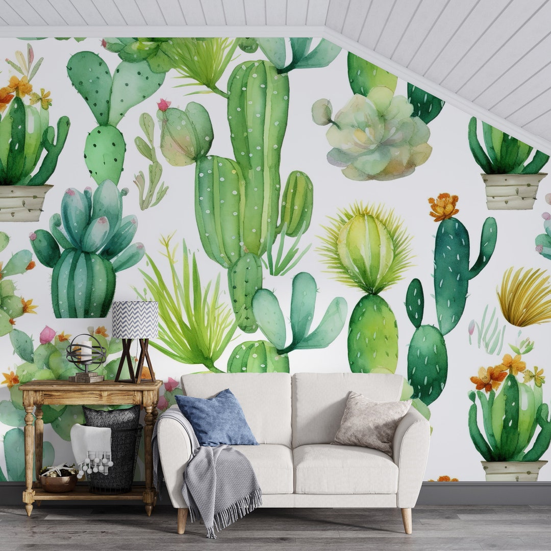 Cactus Peel and Stick Wallpaper Green Cactus Wall Mural Self Adhesive ...