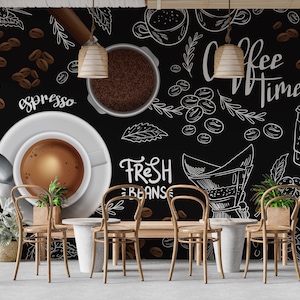 Coffee Shop Chalkboard Mural | Café Latte Peel and Stick Wallpaper ...