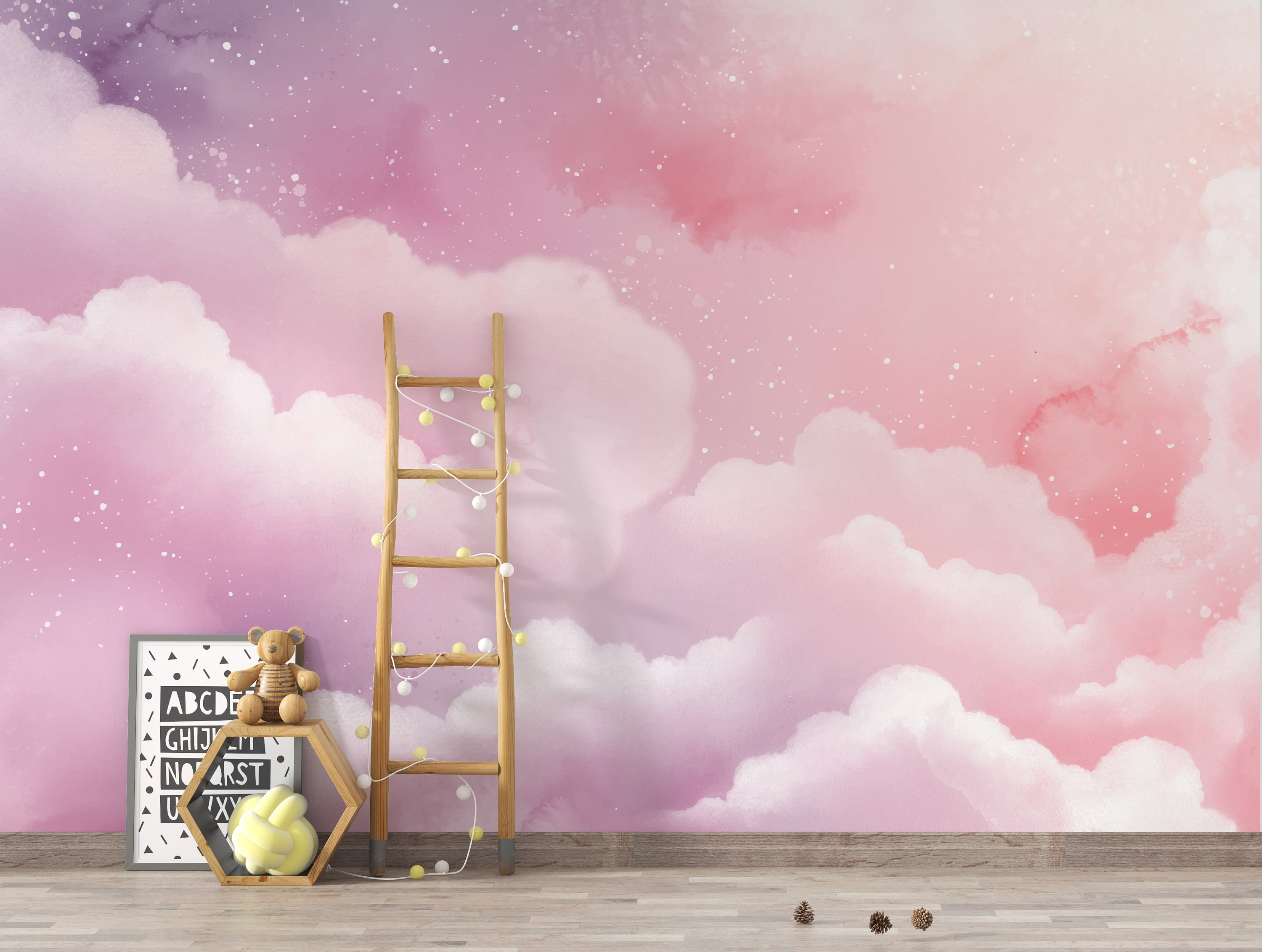 Watercolor Pink Sky Peel and Stick Wallpaper Pink Clouds Wall - Etsy