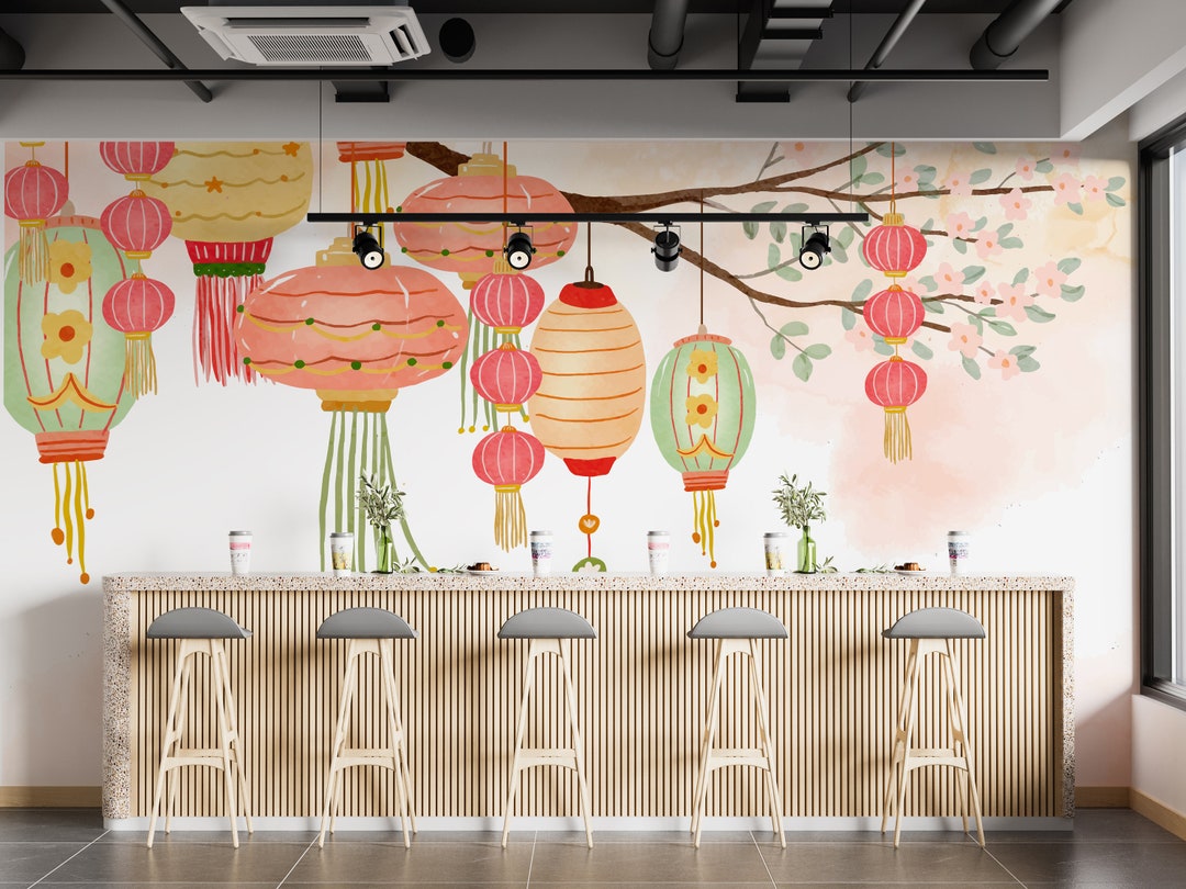 Lunar Lanterns | Chinese Lanterns Mural Wallpaper | Asian Festival Peel ...