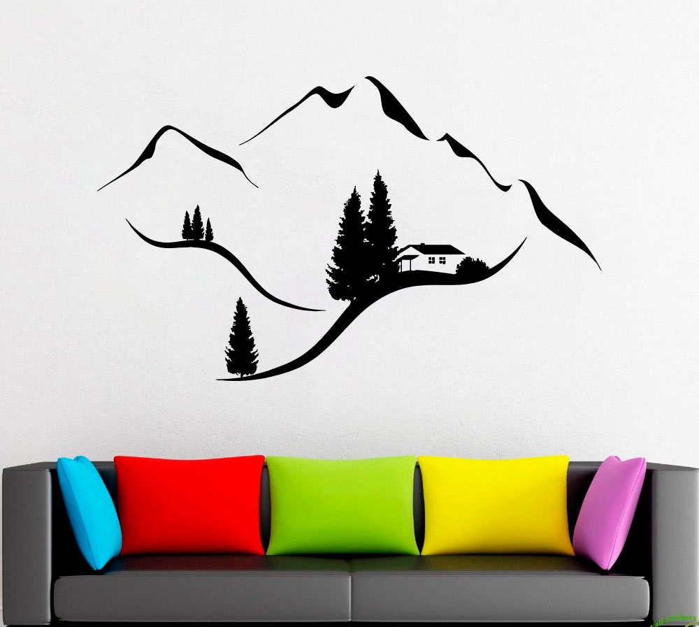 Nature Mountains Wall Decal / Mountain Wall Sticker / Pine - Etsy España